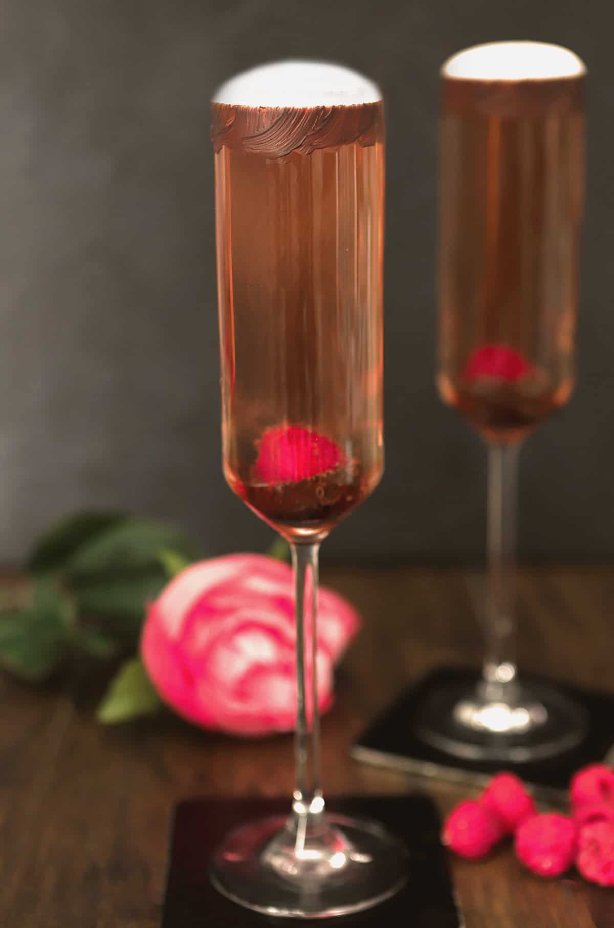 Raspberry and Chocolate Sparkling Rosé Cocktail - Creative Culinary