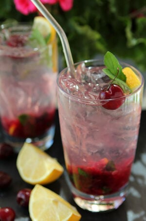 Cherry Mint Vodka Spritzer Cocktail - Creative Culinary